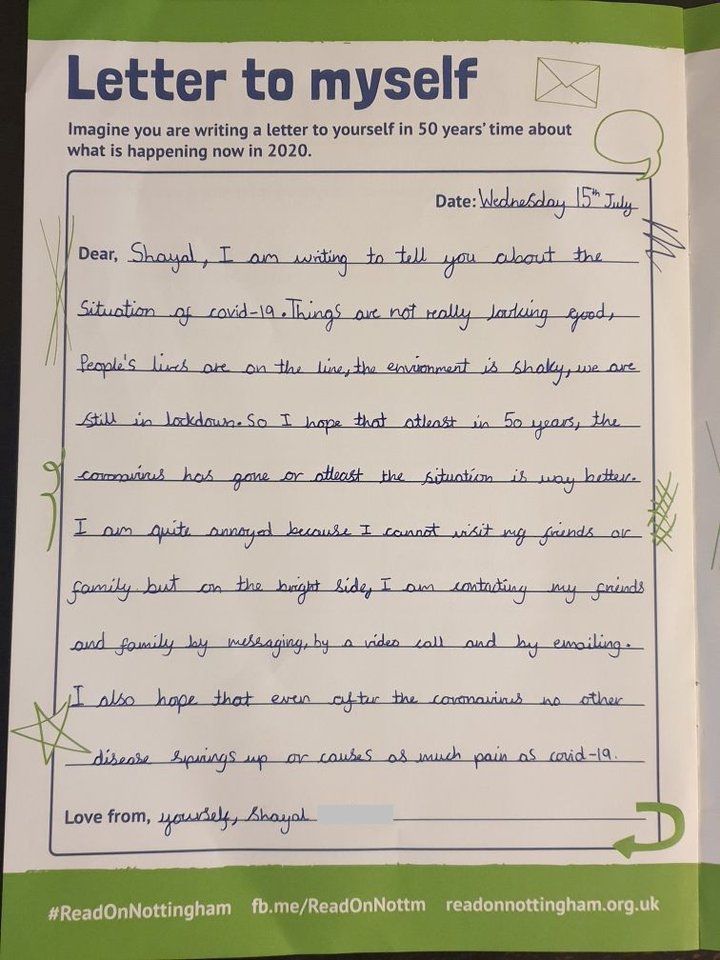 Nottingham s Letter To Myself Gallery National Literacy Trust